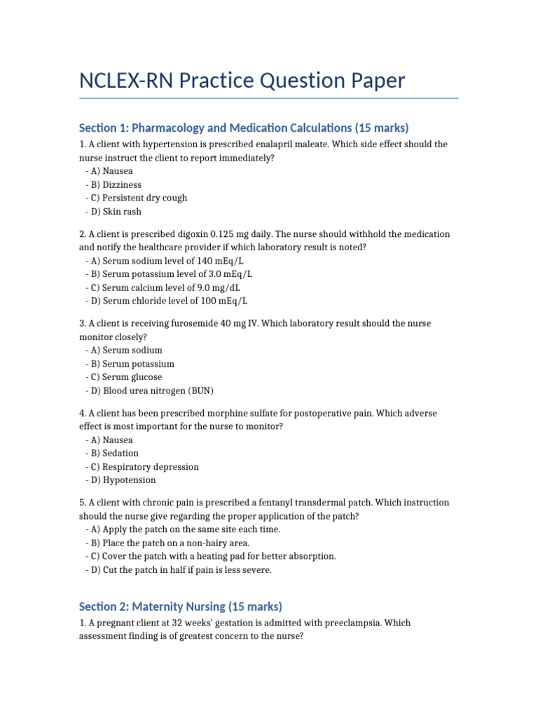 NCLEX RN Full Question Paper | PDF | Childbirth | Clinical Medicine