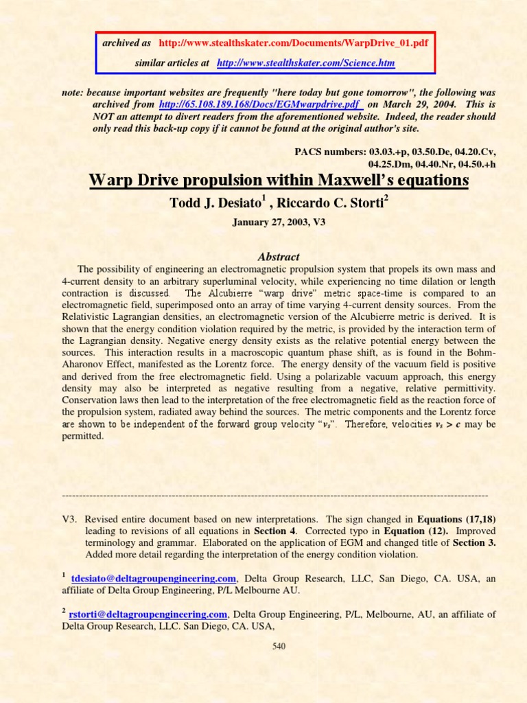 Todd J. Desiato and Riccardo C. Storti - Warp Drive Propulsion Within ...