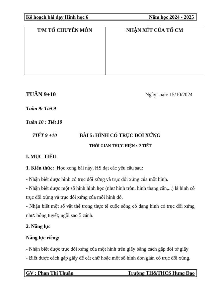 KHBD-Hình học 6-Tuần 9+10 | PDF