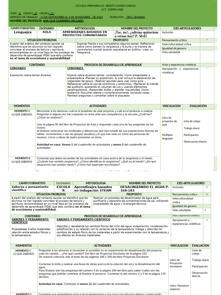 4 º Planeacion Semana 16 Sep. Al 4 de Nov. 2024 | PDF | Evaluación ...