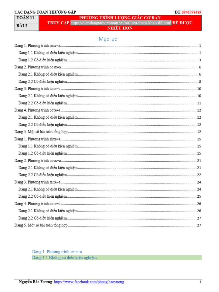 (NBV) - 1D1-2 Phương Trình Lư NG Giác Cơ B N | PDF