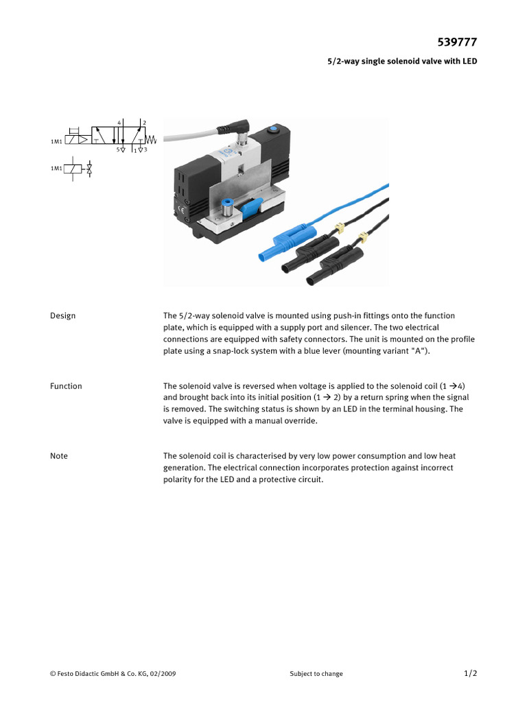 5-2WaySingleSolenoideValveWithLED (539777) | PDF | Electrical Connector | Valve