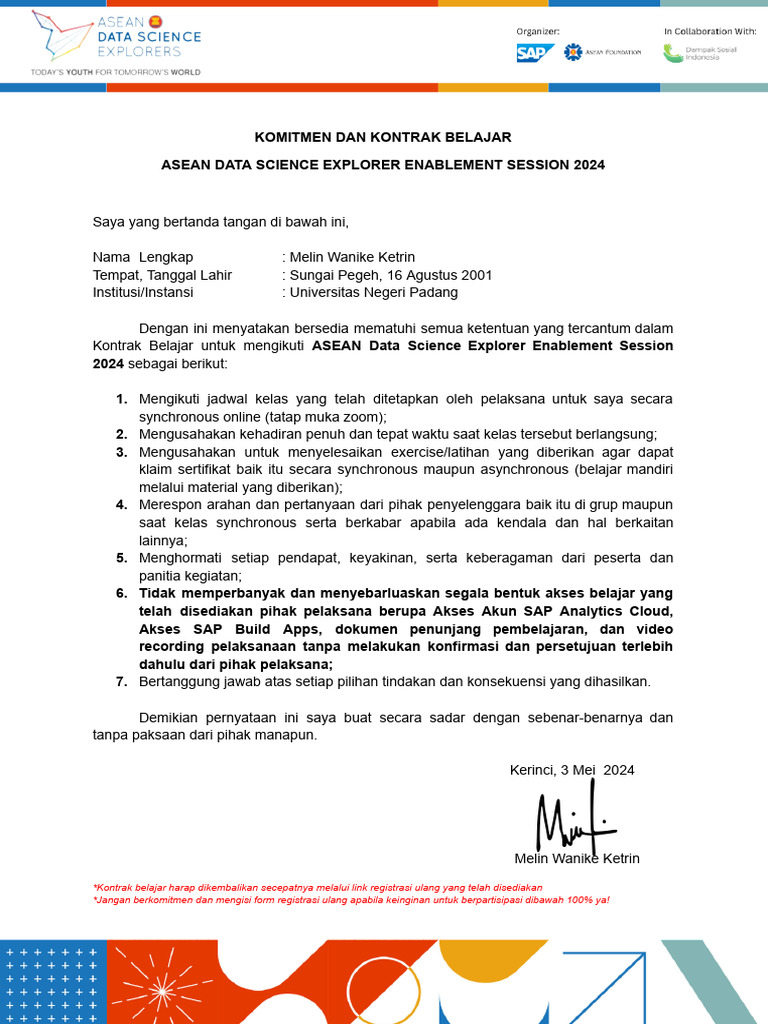 Salinan Dari Komitmen Dan Kontrak Belajar ADSE 2024 X DSI | PDF