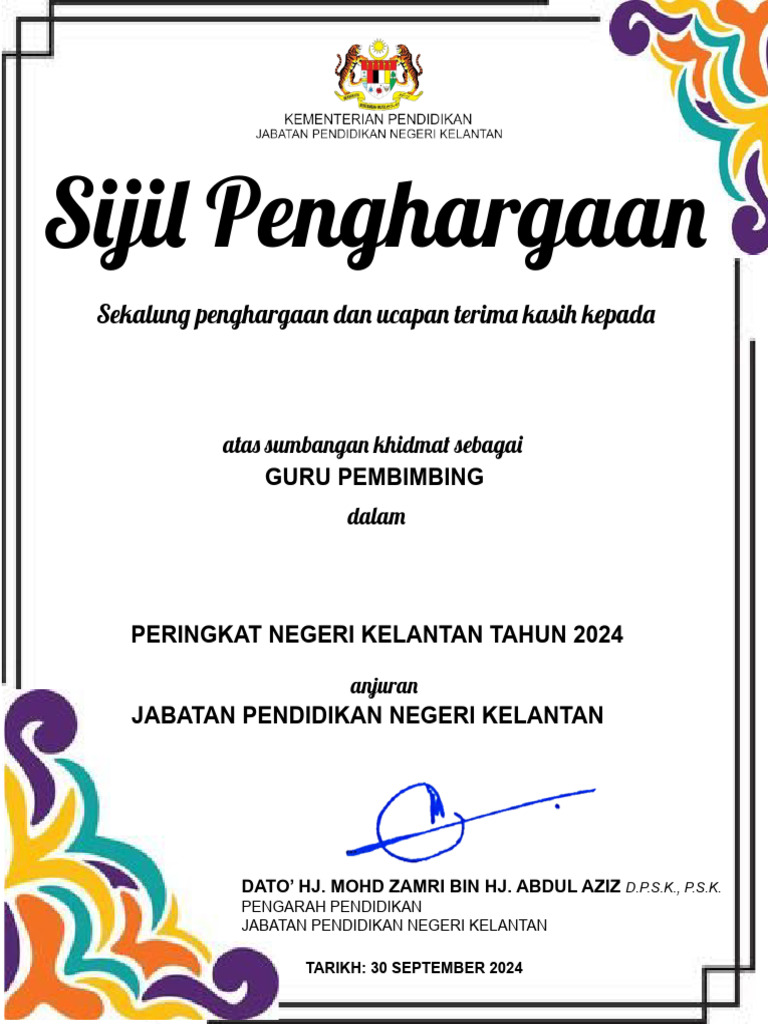 Esijil Penghargaan Guru Pembimbing Mbmmbi 2024 | PDF | Karier ...