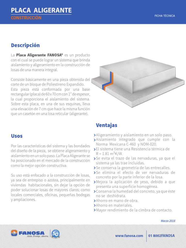 FT Placa Aligerante | PDF | Hormigón | Aislamiento térmico