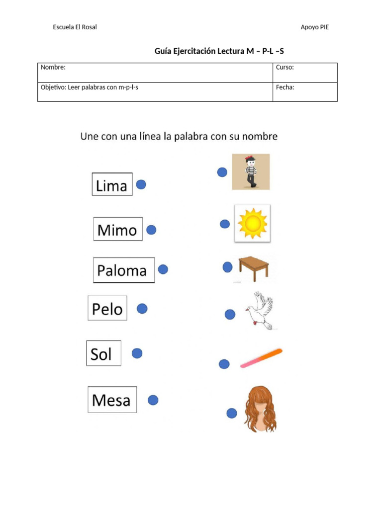 Guía Ejercitación Lectura M P L S | PDF