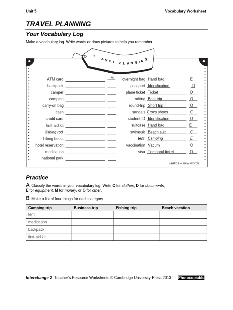 Travel Planning Vocab | PDF