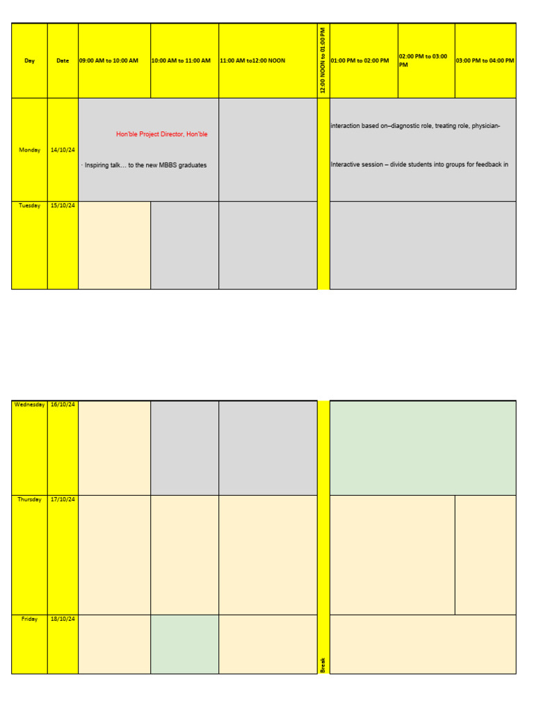 2024 MBBS Orientation Schedule | PDF | Health Care | Medicine