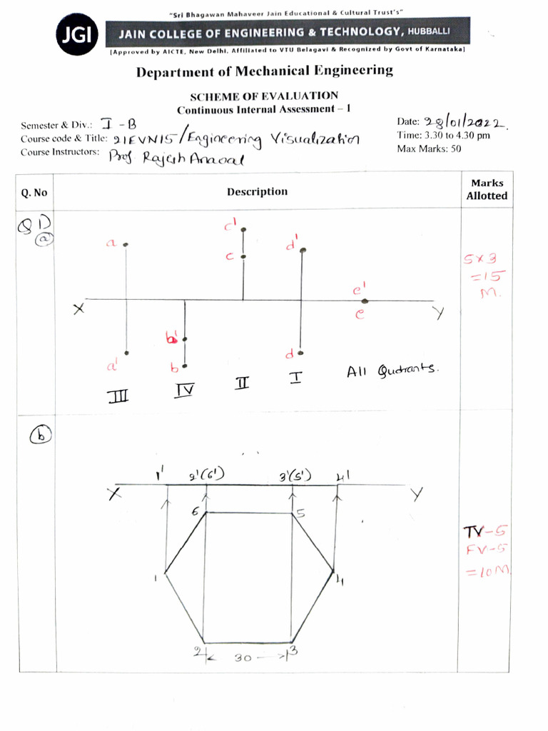 ENGINEERING VISUALIZATION CIE 1 , QP and Detailed Solution | PDF