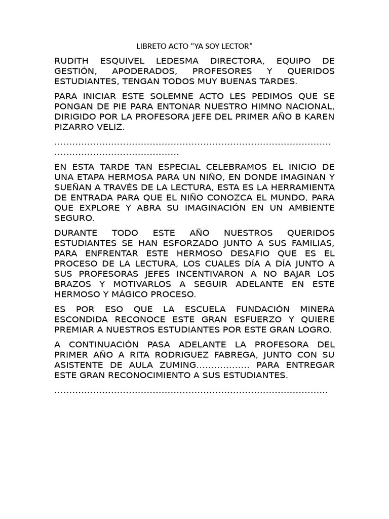 LIBRETO ACTO YA SOY LECTOR | PDF | Bailes | Las artes escénicas