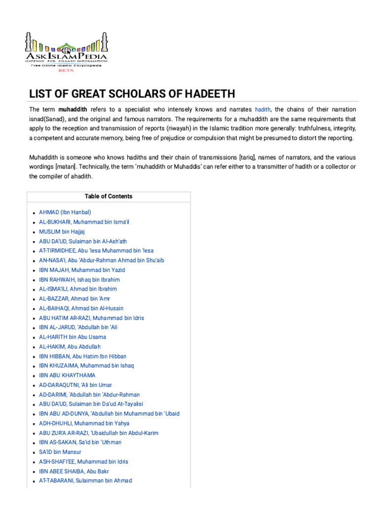 List of Muhaddiseen | PDF | Hadith | Islamic Fundamentalism