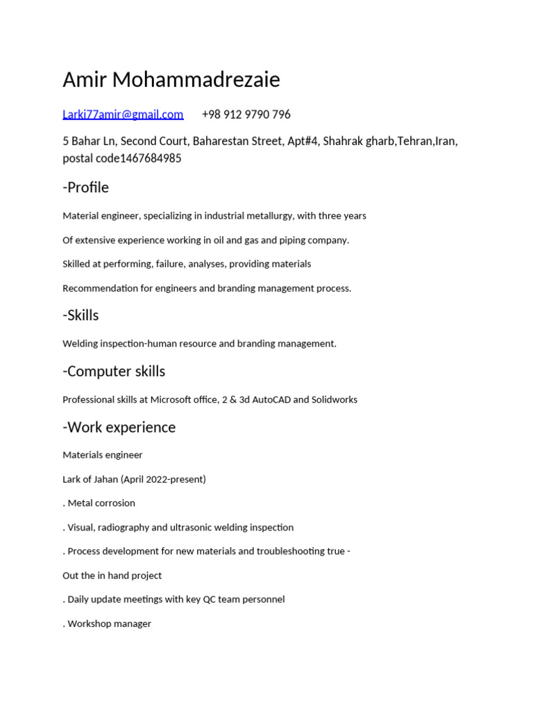 CV Sample | PDF | Technology & Engineering