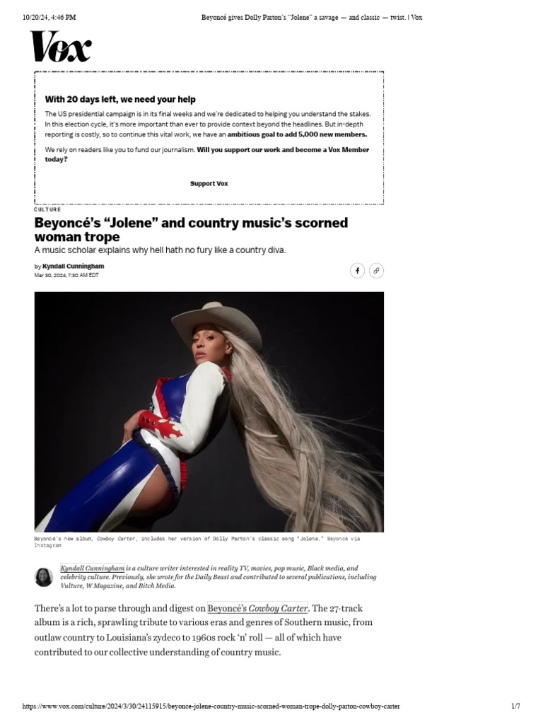 Beyoncé Gives Dolly Parton's "Jolene" A Savage - and Classic - Twist. - Vox | PDF | Country Music
