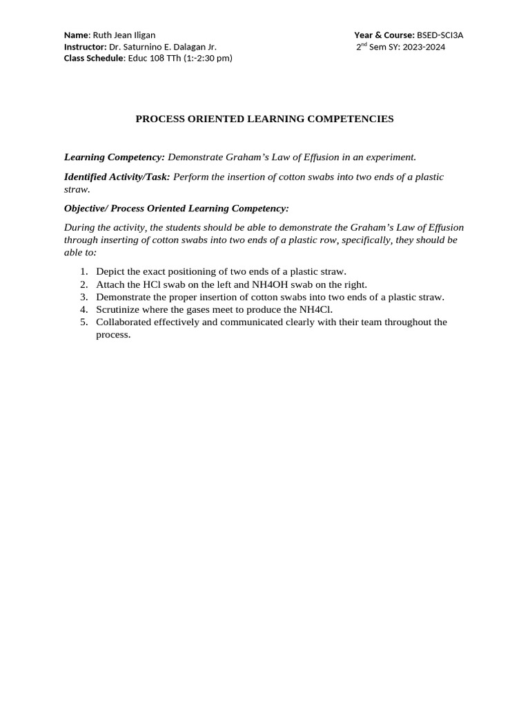 PROCESS ORIENTED LEARNING COMPETENCIES | PDF | Experiment | Cognition