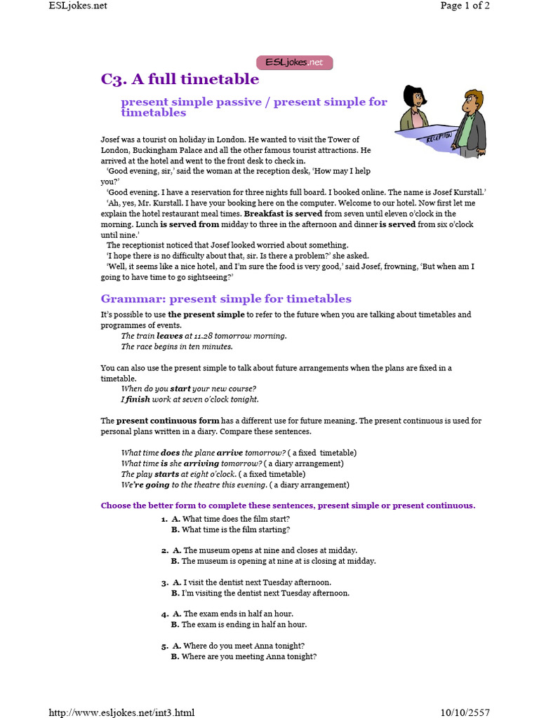 C3. A full timetable – present simple passive or pres. simple for timetables | PDF | Meal