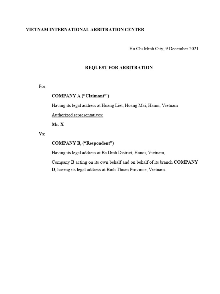 CASESTUDY003.24 Request For Arbitration (Final) | PDF | Breach Of Contract | Damages