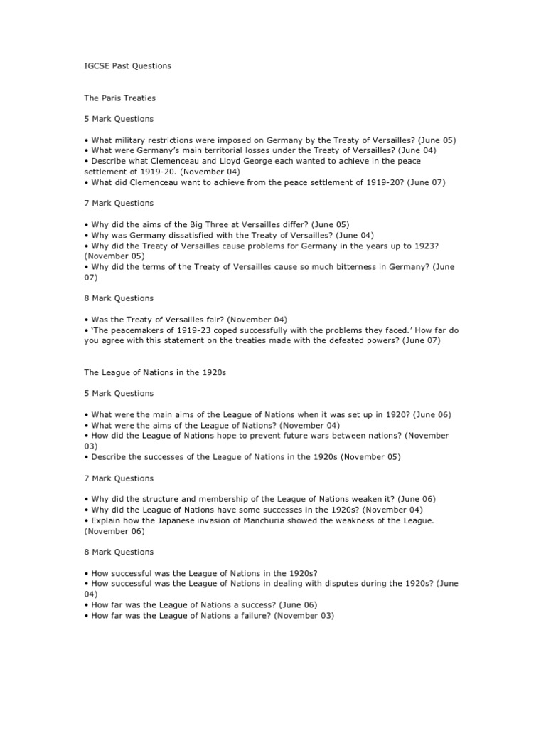 IGCSE History Past Papers Overview | PDF | League Of Nations | Nazi Germany