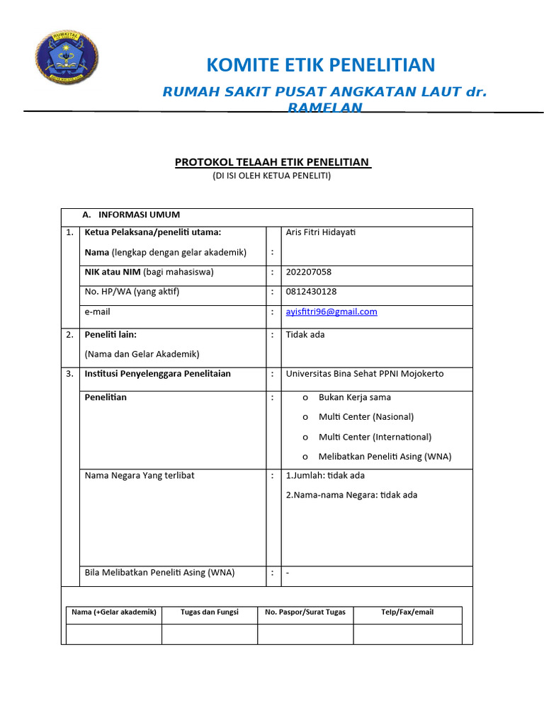 Format 2.telaah Protokol Etik Penelitian-1 | PDF | Sains & Matematika