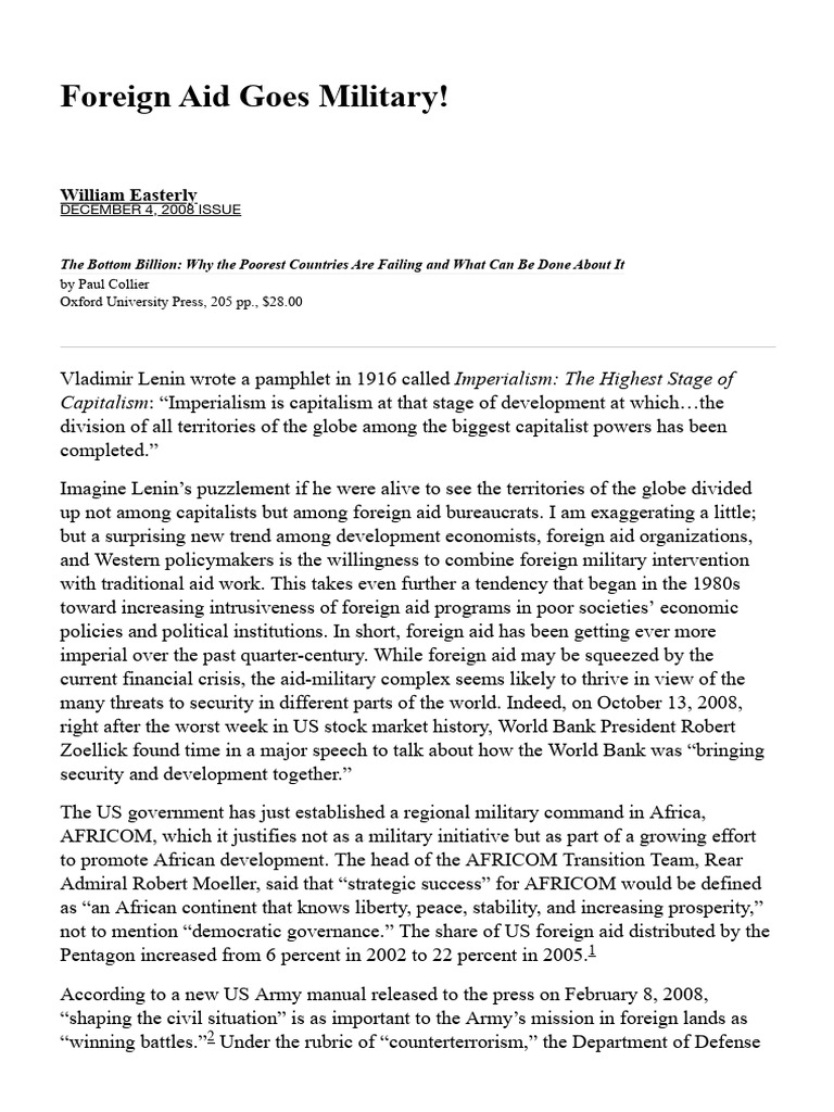 Foreign Aid Goes Military! - by William Easterly - The New York Review of Books | PDF | Aids ...