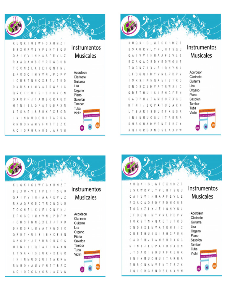Sopa de Letras Instrumentos Musicales | PDF