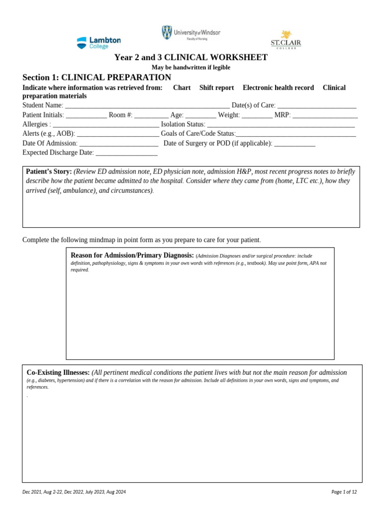 1YEAR 2 & 3 Clinical Worksheet FINAL version 20241 | PDF | Medical ...