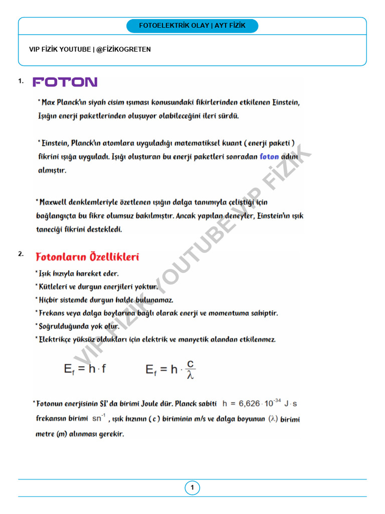 Fotoelekträ°k Olay - Ayt Fä°zä°k | PDF