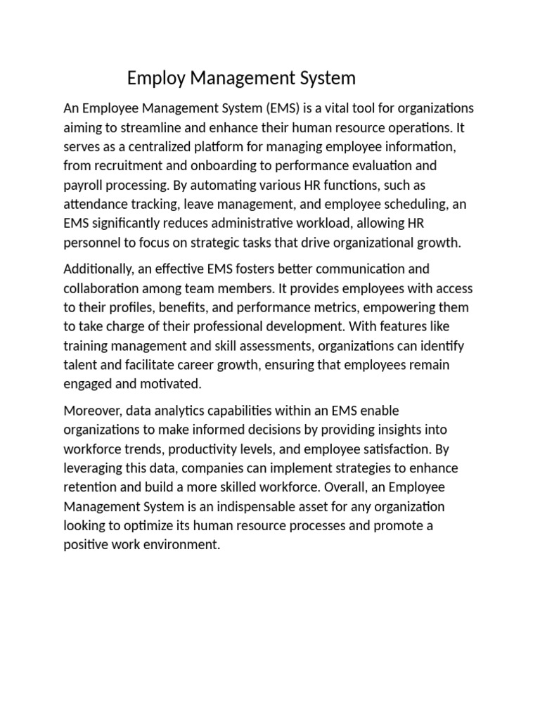 Employ Management System | PDF | Human Resources | Employment