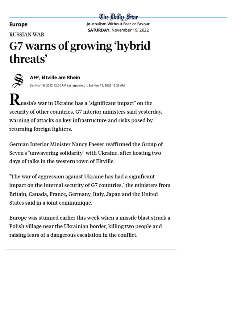 G7 Warns of Growing Hybrid Threats' - The Daily Star | PDF | Travel