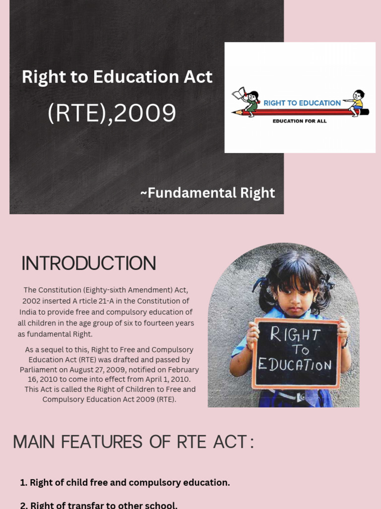 Presentation " RTE Act" | PDF | Career & Growth | Social Science