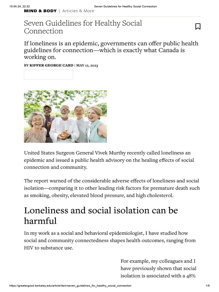 Seven Guidelines for Social Connection | PDF | Loneliness | Public Health