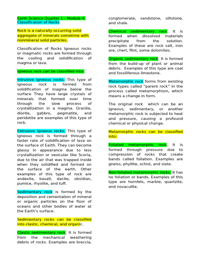 EARTH SCIENCE 11 M4-M8 QUARTER 1 NOTES | PDF | Geothermal Energy | Rock ...