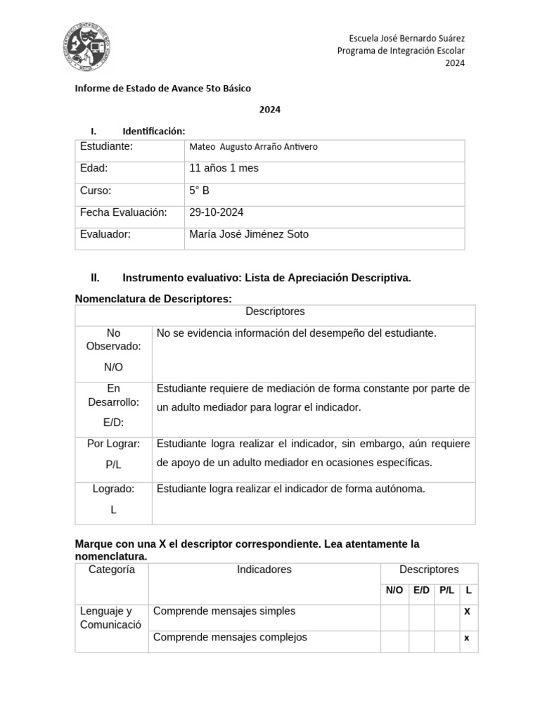 Estado de Avance 5to Mateo Arraño Formato Actualizado | PDF ...