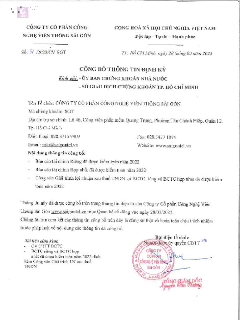 SGT BCTC Rieng Le Kiem Toan Nam 2022 | PDF