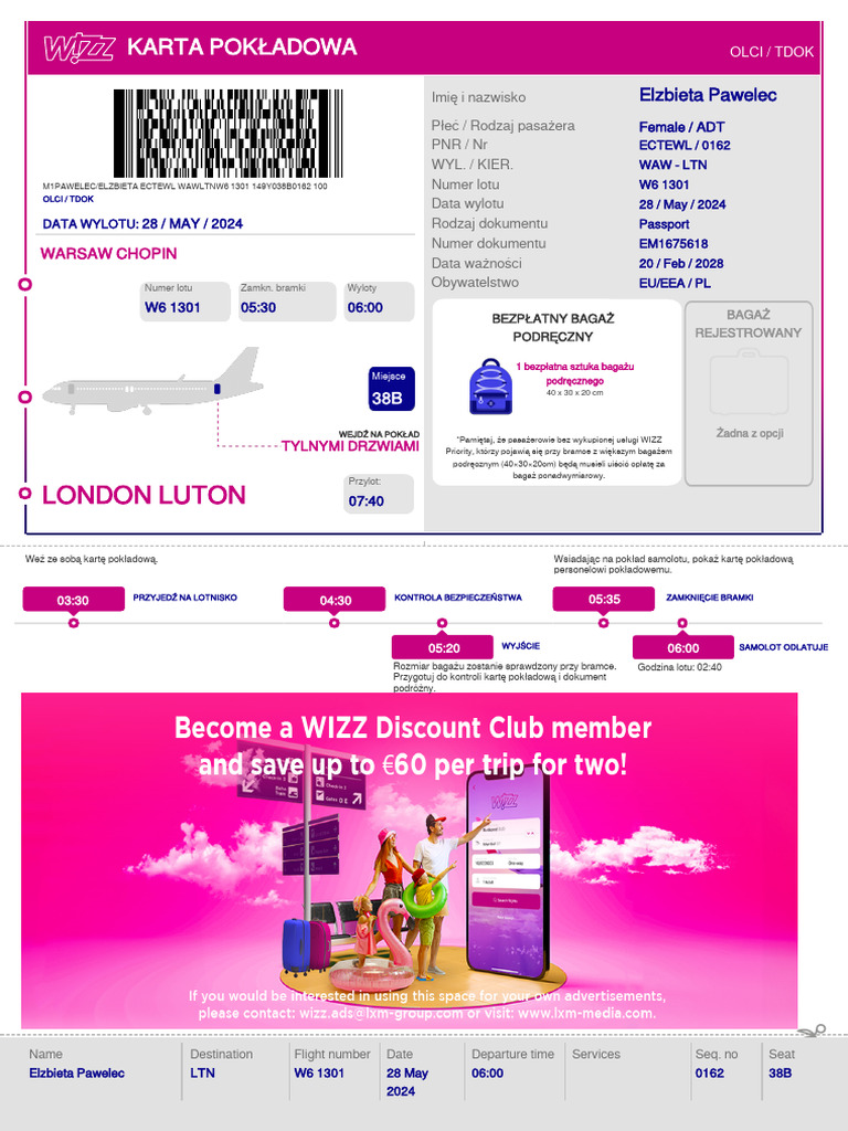 BoardingCard 363807286 WAW LTN | PDF