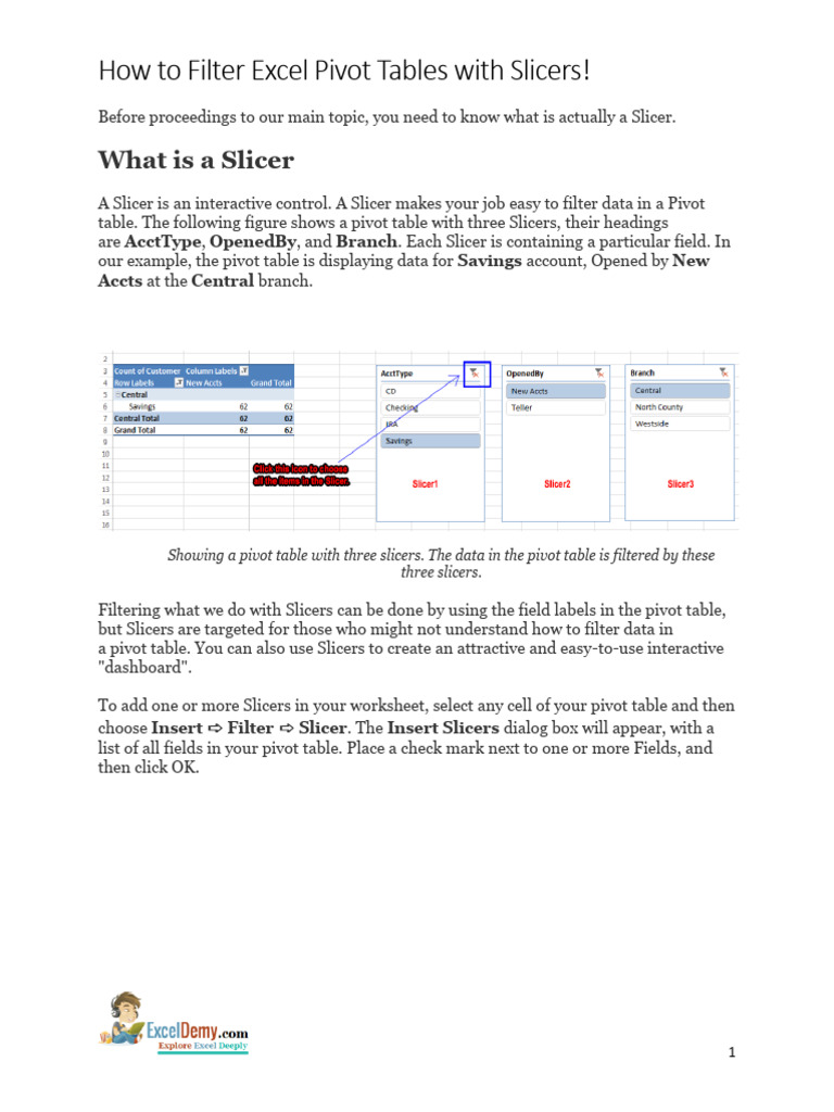 17 How To Filter Excel Pivot Tables With Slicers | PDF | Microsoft Excel | Data