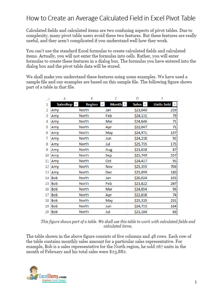 15 How To Create An Average Calculated Field in Excel Pivot Table | PDF ...