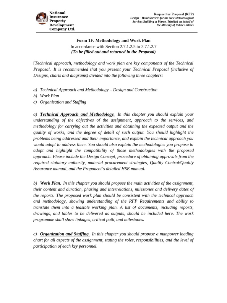 1F - methodology and work plan | PDF | Request For Proposal | Methodology
