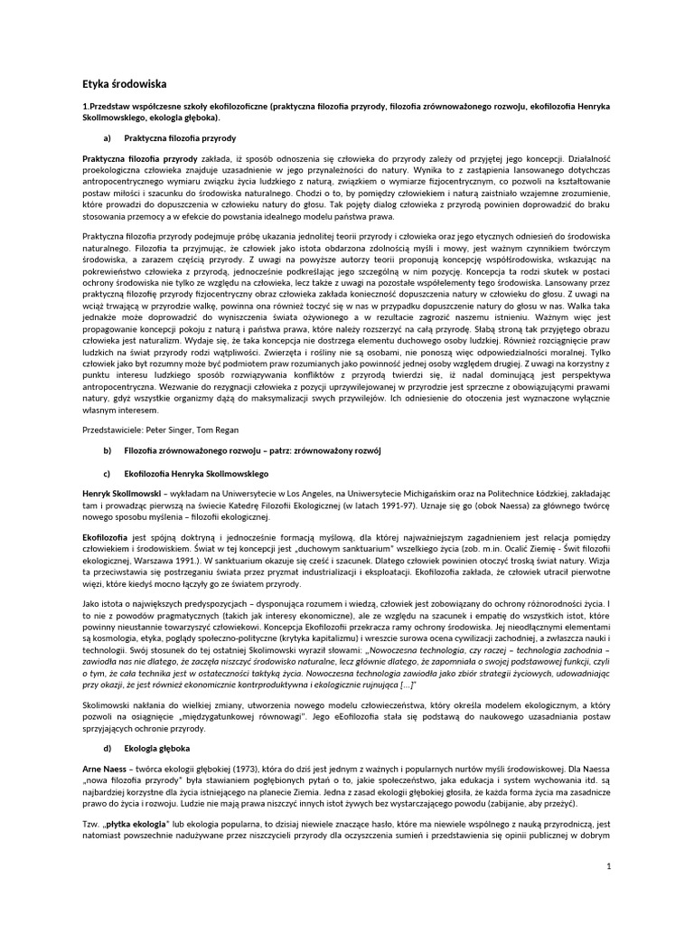 Etyka Środowiska | PDF