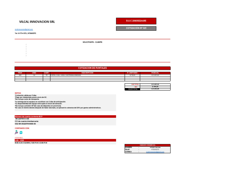 Cot - Vical - 021-Ingenieria Proyectos y Construcciones Ipc Sucursal Del Peru - Madera | PDF