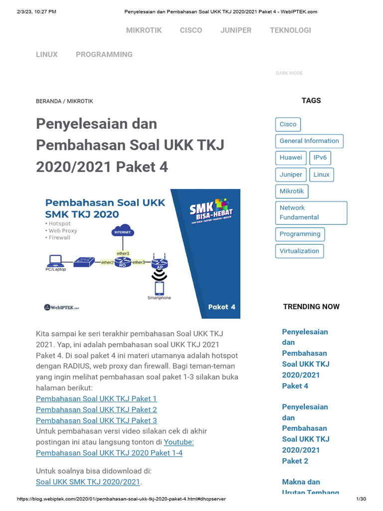 Penyelesaian Dan Pembahasan Soal UKK TKJ 2020 - 2021 Paket 4 | PDF