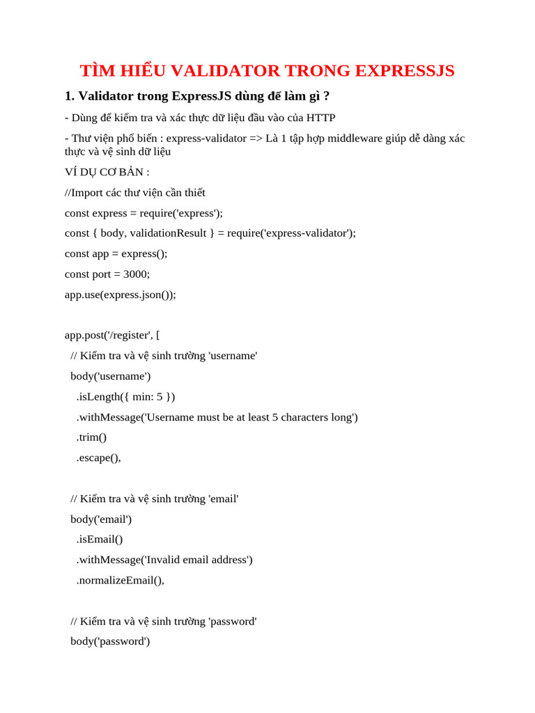 TÌM HIỂU VALIDATOR TRONG EXPRESSJS | PDF