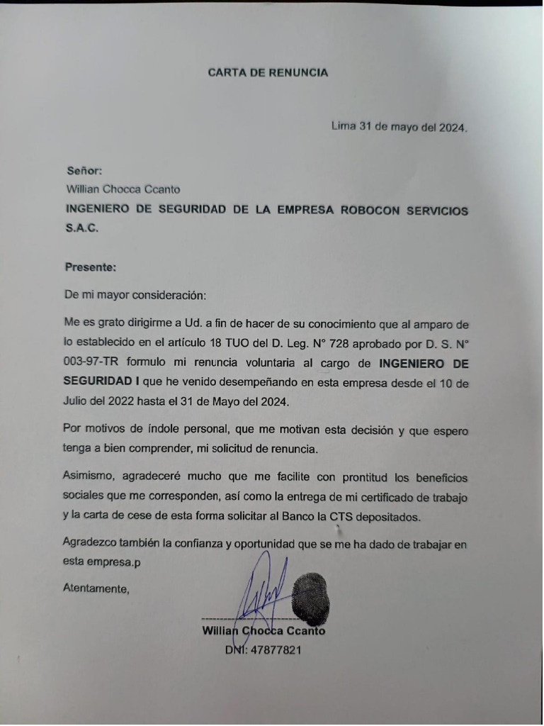 Carta Renuncia Willian | PDF