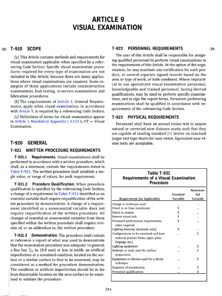 Extract ASME V Art 9 VT Pag1 | PDF