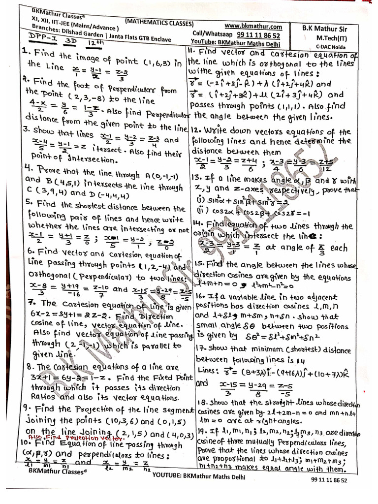 12th DPP 1 3D Solution BKMathurSir | PDF