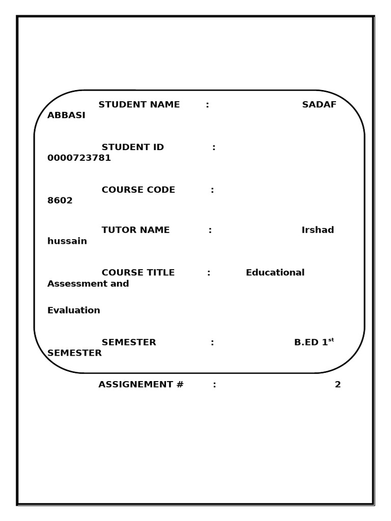 Educational Assessment And Evaluation 8602 Pdf Educational