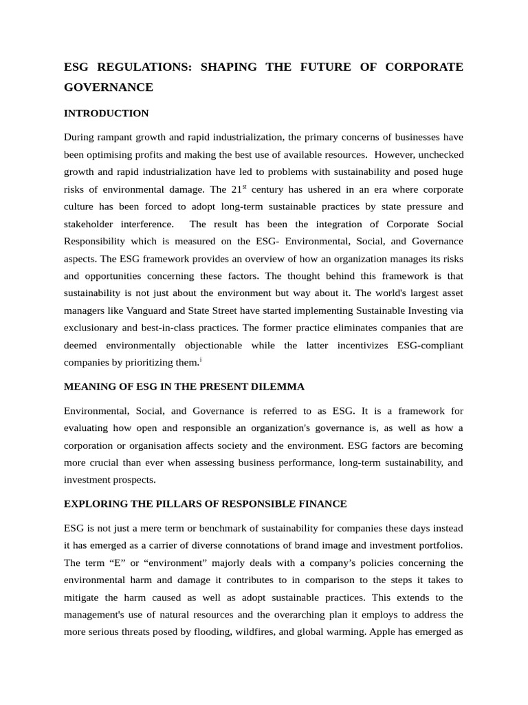 ESG REGULATIONS | PDF | Sustainability | Governance