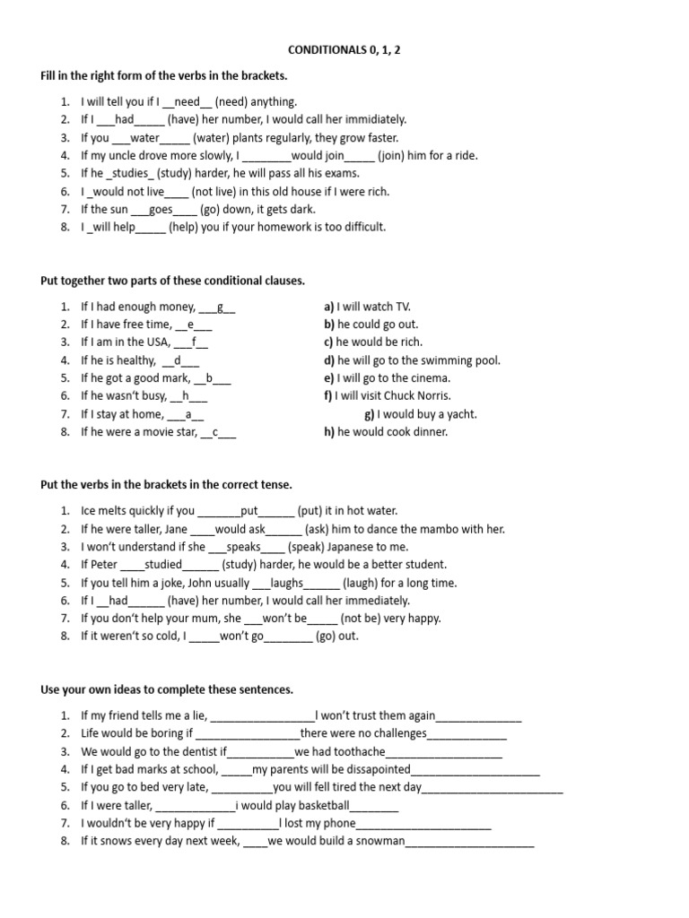 Conditional Sentences Practice Exercises | PDF | Language Mechanics ...