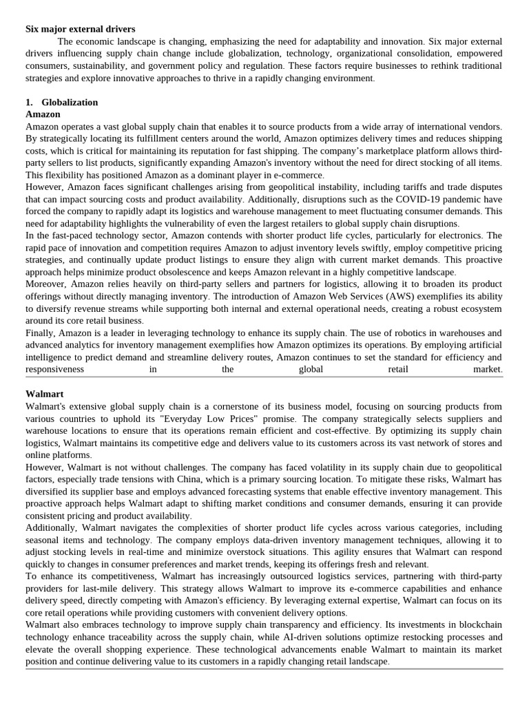 Six Major External Drivers Notes | PDF | Supply Chain | Walmart