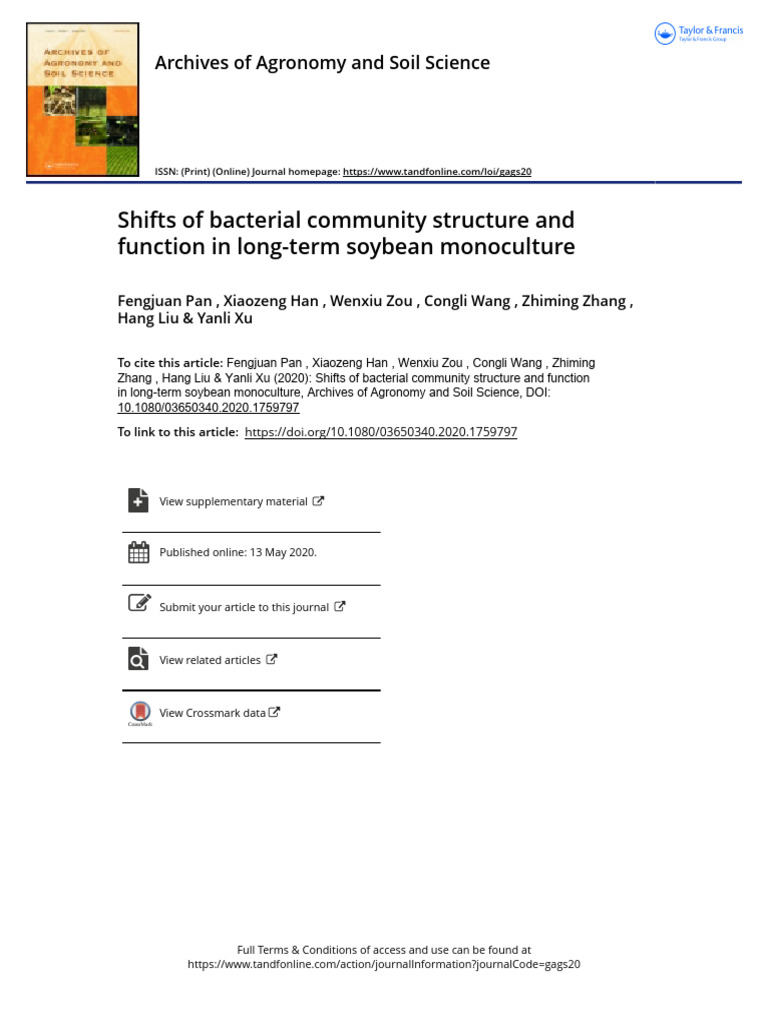 Shifts of bacterial community structure and function in long-term soybean monoculture | PDF ...