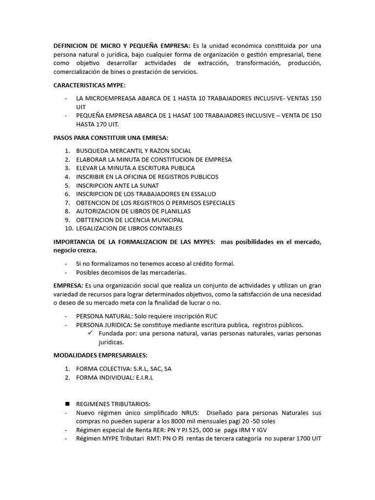 Definicion de Micro y Pequeña Empresa | PDF | Instrumento negociable ... Definicion de Micro y Pequeña Empresa | PDF | Instrumento negociable ...